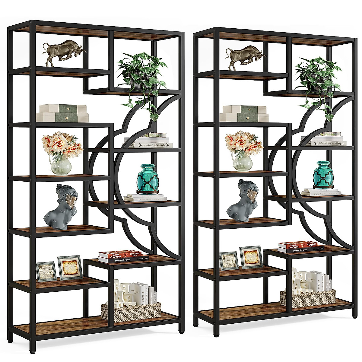 Tribesigns Bookshelf Set of 2, Large Bookcase with Unique Four Leaf Clover Shape Design, Industrial Etagere Display Shelves for Home & Office