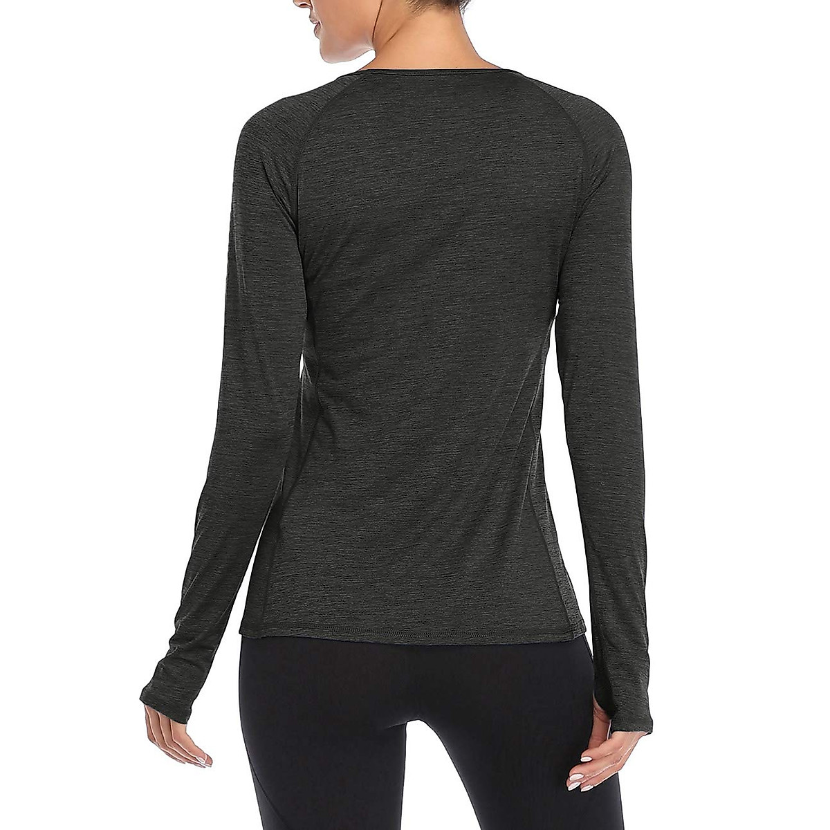 VUTRU Women's Long Sleeves Workout T Shirt Breathable Sports Running Yoga Tops Thumb Holes Heather Grey