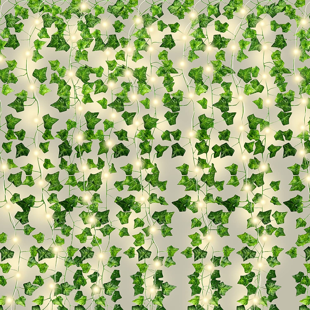 300 LED Curtain String Light with 24 Pcs 180 Feet Fake Vines Artificial Ivy and 50 Pcs Invisible Wall Vines Fixing Clips for Wedding Party Home Garden Bedroom Wall Decorations