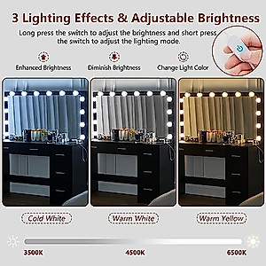 usikey 47.2" Large Vanity Desk with Large Lighted Mirror, 14 Lights, Makeup Vanity Table with 5 Large Drawers & Charging Station, Makeup Vanity Desk, Vanity Table Set for Bedroom, Black