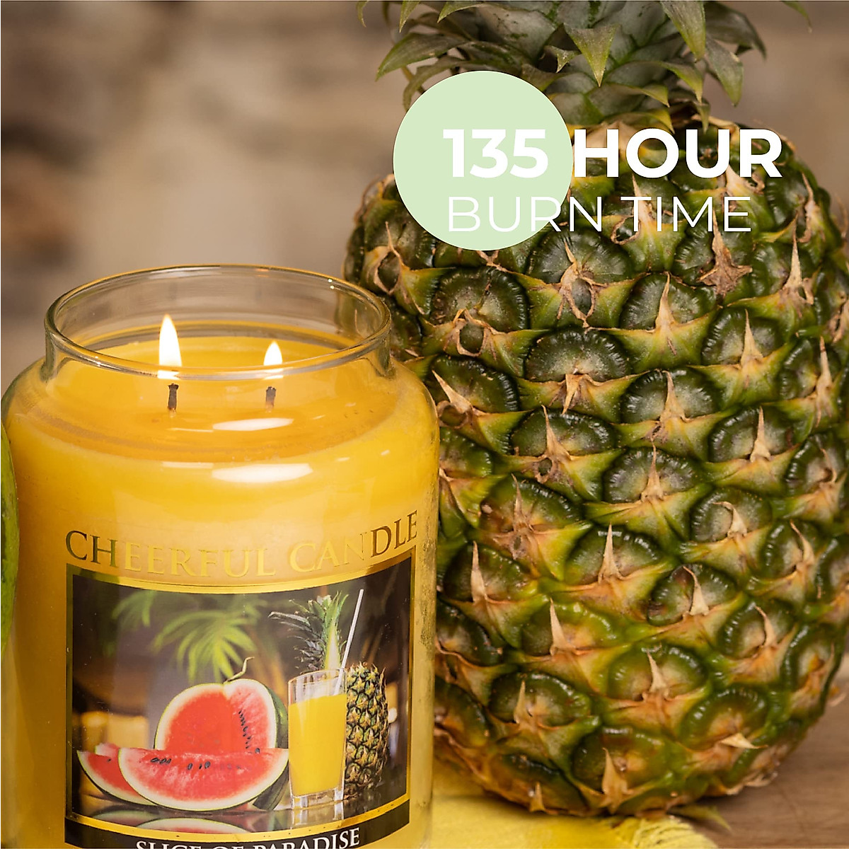 A Cheerful Giver - Slice Of Paradise Scented Glass Jar Candle (24 oz) with Lid & True to Life Fragrance Made in USA