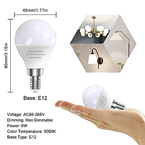 GOSCHE 6 Pack Bright Ceiling Fan Light Bulbs, 60 Watt Equivalent, E12 Led Bulb, A15 Shape Candelabra Base Chandelier Light Bulb, 120V Small Bulb, Non-Dimmable, Daylight 5000K, 6 Pcs