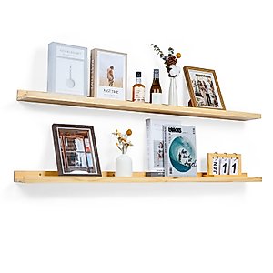 tonchean Floating Shelves 49 inch Pine Wooden Shelf with Ledge, 2 Pcs Long Floating Shelf with Lip for Wall, Picture Shelf for Living Room Bedroom Kitchen