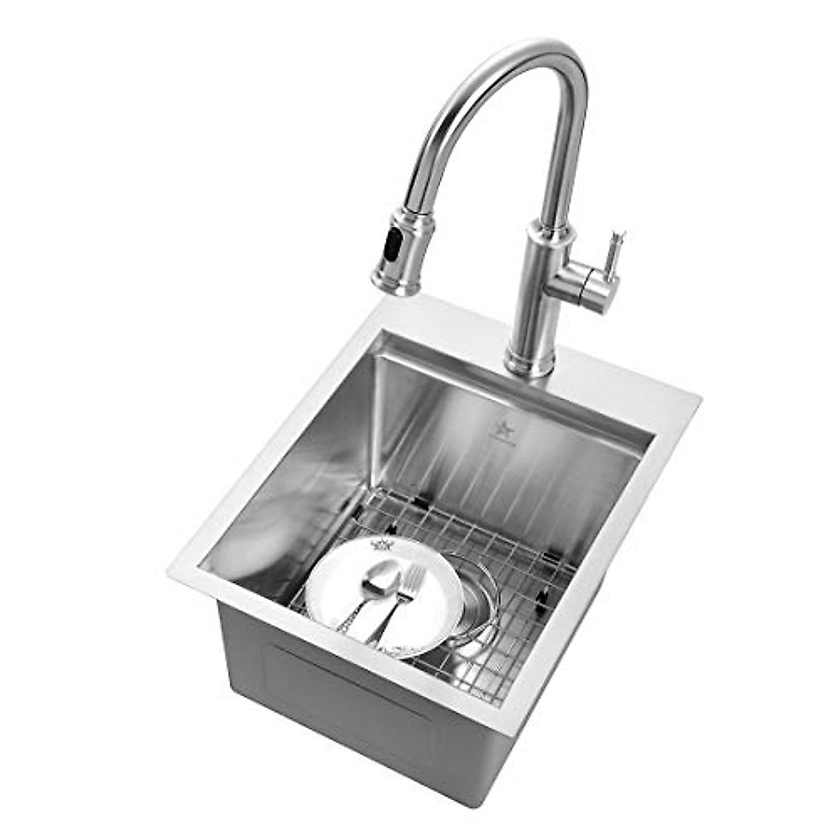 STARSTAR Workstation Ledge Topmount/Drop-in Single Bowl 304 Stainless Steel Kitchen/Yard/Bar/Laundry/Office Sink, With Grid, Cutting Board, Strainer with basket (15 x 20 x 10)