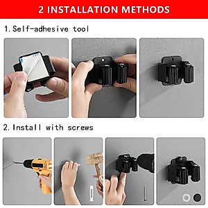 Broom Holder Wall Mount 25 Pack Broom and Mop Organizer Wall Hanging Clamp Clip Hanger Stainless Steel Gripper Mounted Utility Rack with Installation Screws Self Adhesive for Shovel Handle Black
