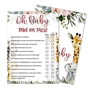 Yuansail True Or False Baby Shower Game, Gender Reveal Party Supplies, Jungle Animals Safari Floral Green Party Decorations,– 30 Game Cards 1 Answer Card. (bb002-yx03)