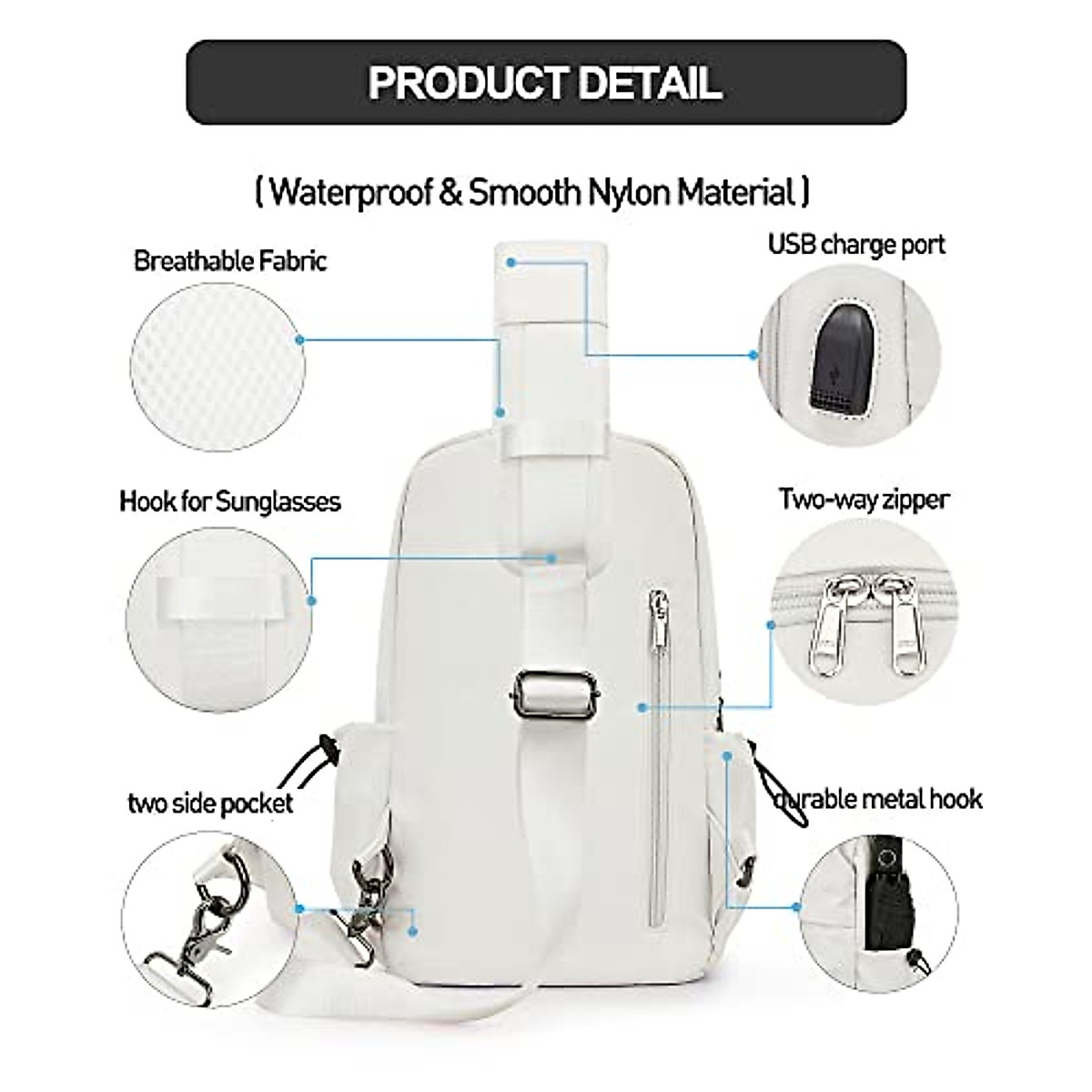 SEAFEW Tactical Backpacks Small Sling Bag Crossbody Backpack Shoulder Bag for Men Women, Multipurpose Anti-Theft Cross Body Chest Bags, One Strap Backpack for Walking Biking Travel Cycling White