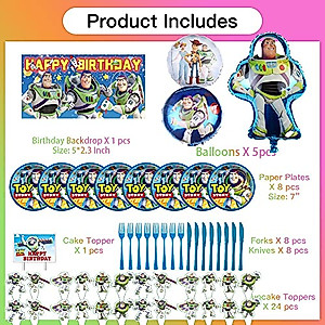FNTOO Buzz Lightyear Party Supplies Plates Favors Decorations Backdrop Decor Banner Birthday Cake Topper, N02660