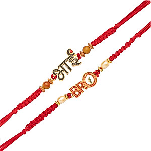 SLNDOKTG Set Of 2 Raksha Bhandan Handmade Rakhi Bracelet With Stone Work Kundan Design For Brother Bhaiya Celebration Hindu Festival of Rakshabandhan