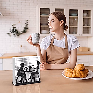 Decorelax Metal Napkin Holder for Home Kitchen Restaurant Picnic - Women Theme Tabletop Paper Organizer Upright Tissue Dispenser (Black)