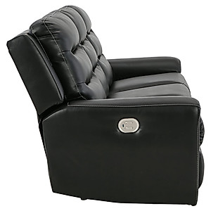 Signature Design by Ashley Warlin Modern Faux Leather Tufted Power Reclining Sofa with Adjustable Headrest, Black