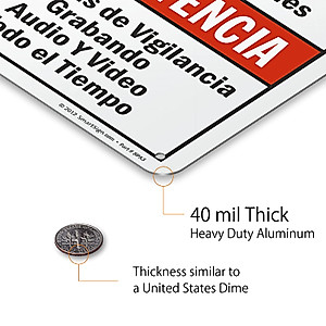 SmartSign "Warning - Audio & Video Surveillance On Duty At All Times" Bilingual Sign | 7" x 10" Aluminum