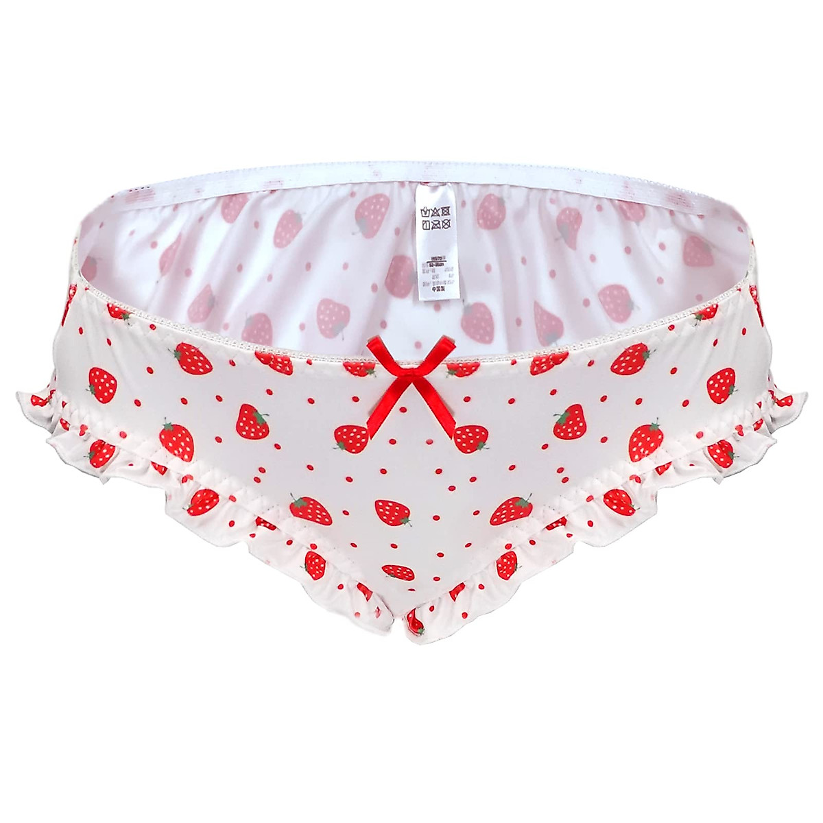 Paloli Women’s Cute Wirefree Lingerie Set, Strawberry Bikini Set Ruffle Trim Bra And Panty - 100% Cotton