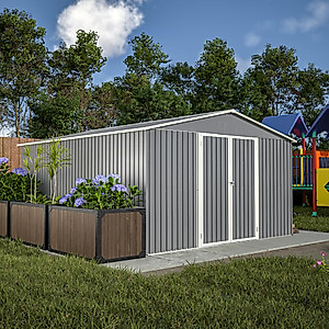 11' x 13' Outdoor Metal Storage Shed with Floor Frame Base, Galvanized Steel Garden Shed with 4 Vents, Tool Storage Shed for Backyard, Patio, Lawn