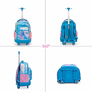 VLIVE Rolling Backpack Set for Girls, Wheeled Kid Backpack w/Lunch Bag & Pencil Case, 20 Inch (Mermaid)