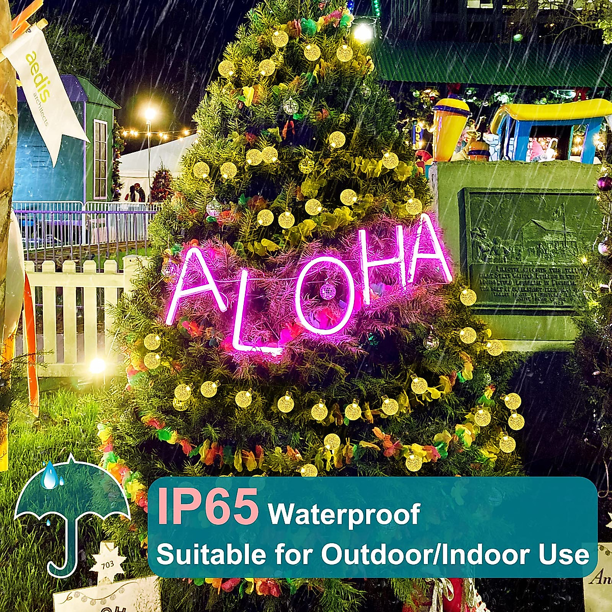 TYNLED Crystal Globe String Lights Outdoor, 60LED 36Ft Waterproof Solar String Fairy Lights Globe Crystal Balls Lighting for Home Garden Yard Patio Christmas Decoration