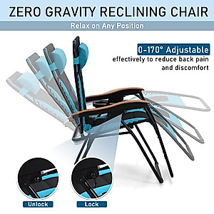 PHI VILLA XXL Oversized Padded Zero Gravity Chair, Foldable Patio Recliner, 30" Wide Seat Anti Gravity Lounger with Cup Holder, Support 400 LBS (Aqua)