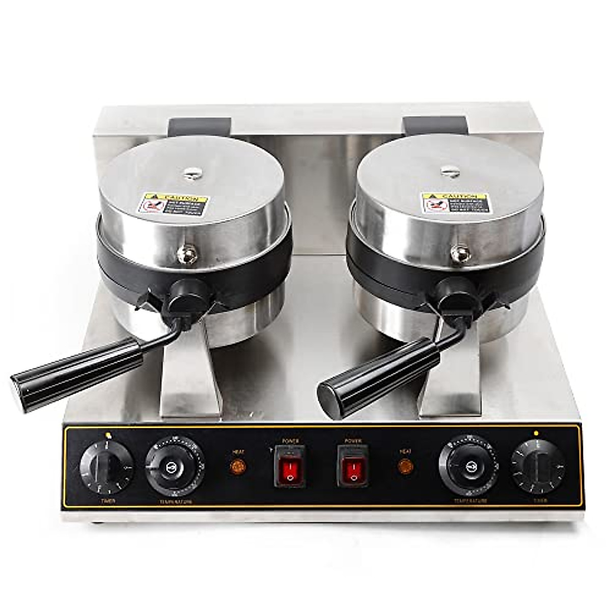 Waffle Maker 2400W Electric Double Heads Waffle Machine Non-stick Round Waffle Iron Maker Thicken Stainless Steel Home or Commercial Use Restaurant or Bakery 110V