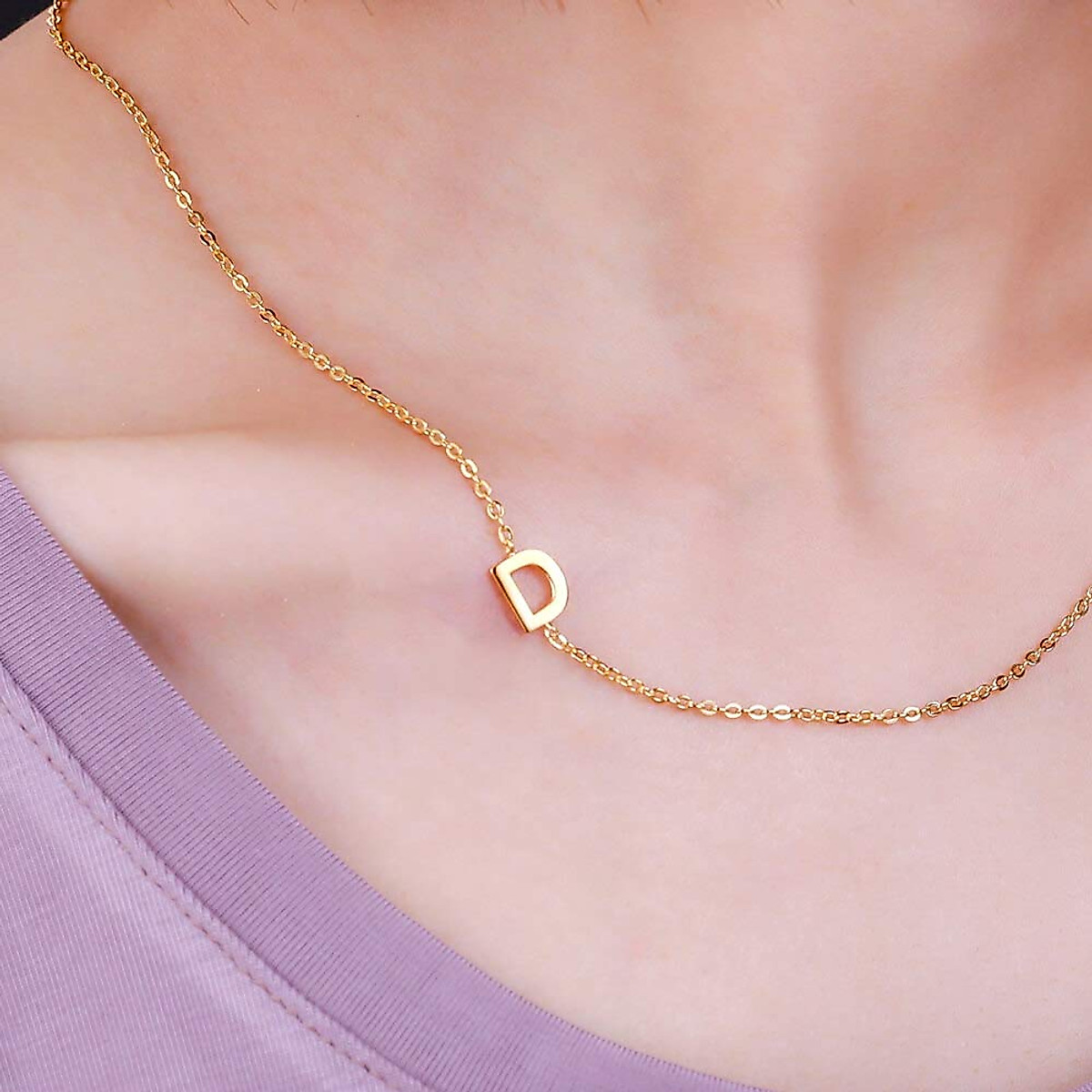 AILIN Custom Dainty Sideways Initial Necklace 925 Sterling Silver Personalized Alphabet 26 A-Z Letter Pendant Birthday Christmas Gifts For Women Mother