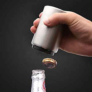 Beer Bottle Opener, Magnetic Automatic Stainless Steel Push Down Opener, No Cap Can Escape, Quick Open Cap for Kitchen Home Bar Restaurant Household Utensils