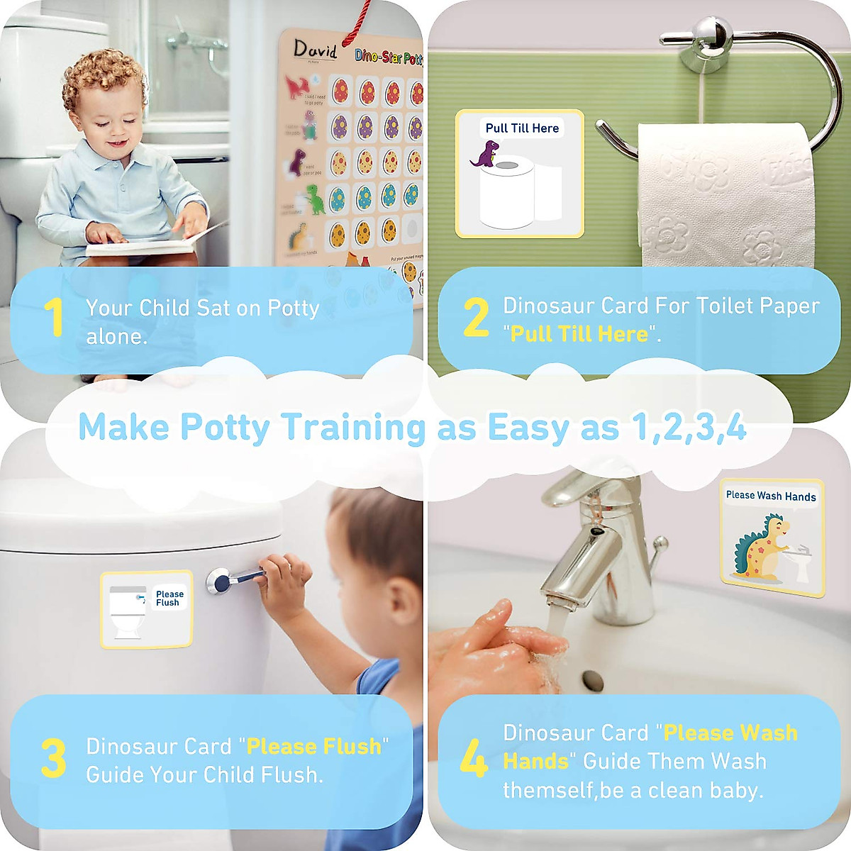 Potty Training Chart for Toddlers,Boys,Girls - Dinosaur Design - Magnetic Sticker Chart, Waterproof Magnetic Potty Training Reward Chart, Certificate, 3 Instruction Steps, 35 Magnetic Stickers (Beige)