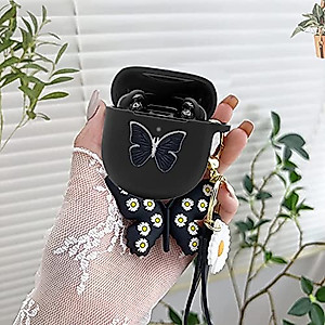 Case for Bose QuietComfort Earbuds II 2022, Cute Cartoon Butterfly Charm Soft Silicone Skin Women Girls Men Protective with Fun Cool Keychain for Bose Earbuds ii Case (Black)