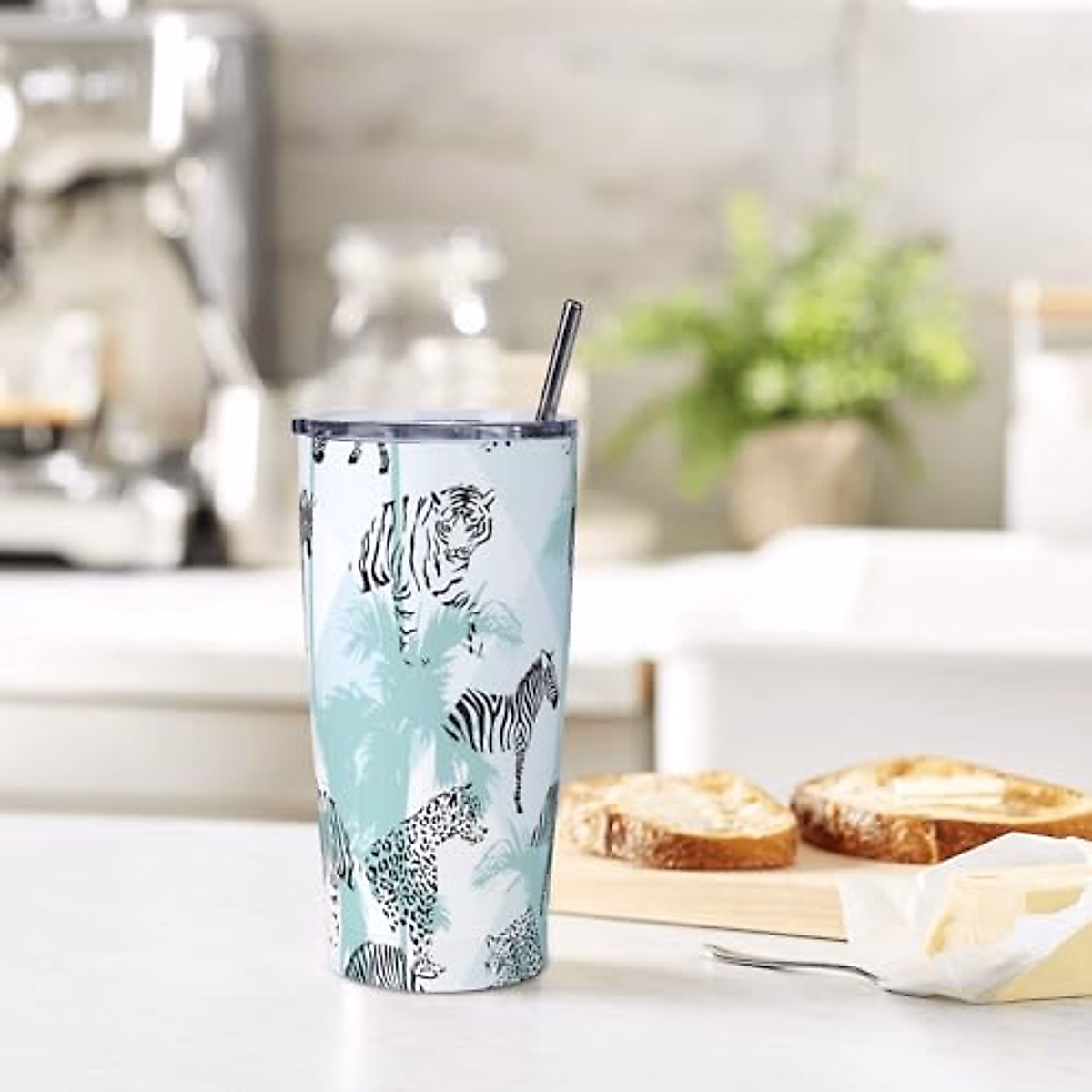 Yaxongx 20oz Tumbler Leopards Tiger Zebra Double Wall Vacuum Insulated Coffee Mug with Lid and Metal Straw Brush Reusable Stainless Steel Water Bottle Travel Cup Gifts for Car Ice Drinks Hot Beverage