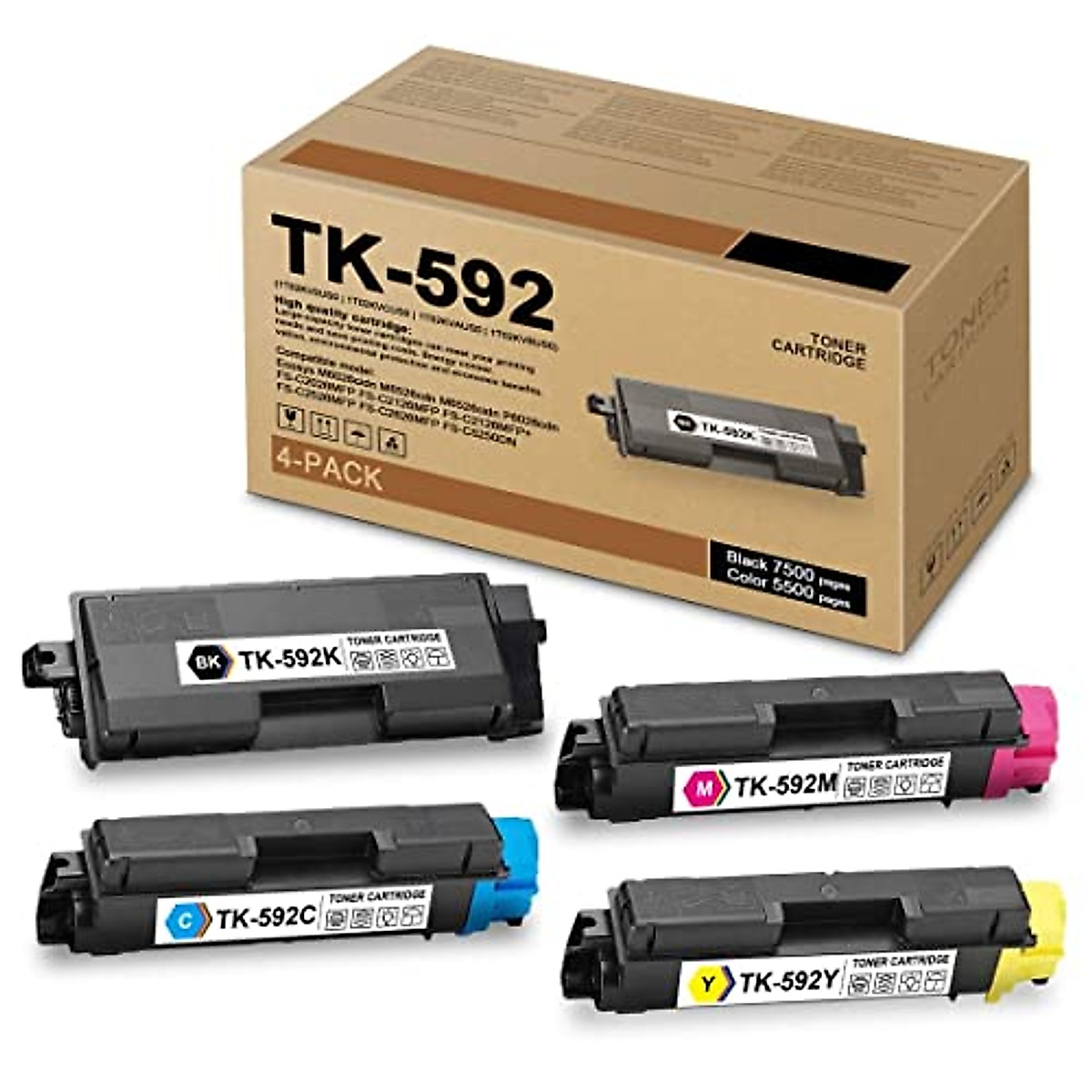 NUCALA BERYINK TK592 Compatible TK-592K TK-592C TK-592M TK-592Y Toner Replacement for Kyocera Ecosys M6526cidn P6026cdn FS-C2026MFP FS-C2126MFP FS-C2126MFP+ FS-C2526MFP Printer (4-Pack, 1BK+1C+1M+1Y)