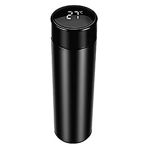 Intelligent Temperature Display Thermos Cup, 304 Stainless Steel Thermos Hot Coffee Cup, Travel Mug with LCD Touch Screen, Total Capacity 500ML (Black)