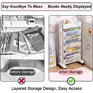 Mobile Bookshelf with Wheels,Moveable Bookshelf Organizer,Multilayer Capacity for Home 6 Tier Rolling Book Cart for Office & Classroom