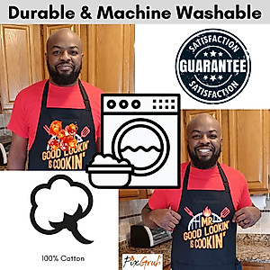 FixGrub Mr Good Lookin is Cookin BBQ Apron, Cooking Apron, Dad Apron, Funny Black Kitchen Apron with 3 Pockets,100% Cotton Durable