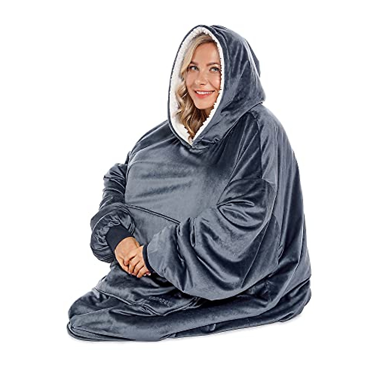 VAZABEL® Oversized Microfiber Wearable Blanket, Multifunctional Blanket Hoodie, Gift wrap, Christmas Gift, One Size Fits All (Blue)