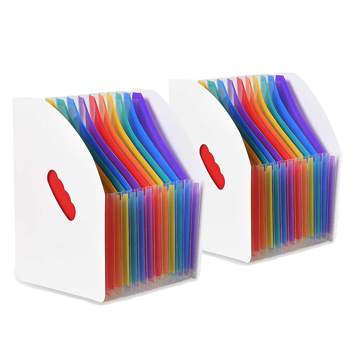 SAYEEC 13 Pockets Vertical Expanding File Folder Plastic Accordion File Organizer Desk Stand Magazine Holder Letter Size A4 Documents Storage Space Saver for Office Home Class (White, 2 Pack)