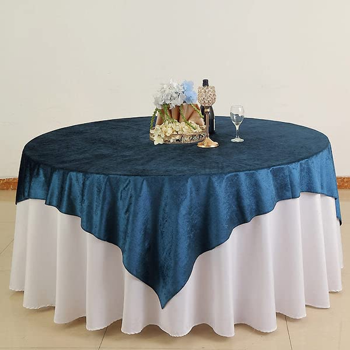 Tableclothsfactory 72"x 72" Navy Blue Premium Velvet Square Table Overlay Square Tablecloth Cover for Wedding Party Event Banquet