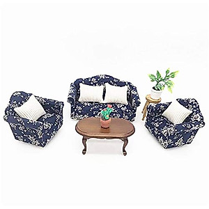EatingBiting 1:12 Dollhouse Miniature Furniture Sofa 1 Double Sofa + 2 Single Sofa 3Pcs Set Living Room 1:12 Dollhouse Miniature Furniture Single Sofa Chair