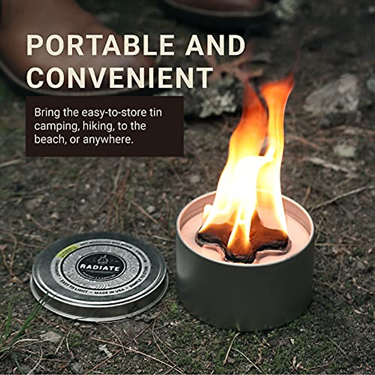 Radiate Portable Campfire: The Go-Anywhere Outdoor Fire Pit - Portable and Convenient - 3 Hours of Warmth and Burn Time - Great for Camping, Picnics, and More - Made in The USA