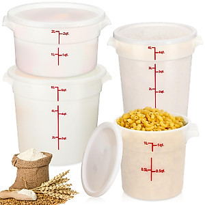 Ziliny 4 Pcs Food Storage Containers 1, 2, 4, 6 Qt Round Food Storage Container with Lids for Pantry Organizers Translucent Plastic Tubs with Handles for Bread Dough Home Storage Food