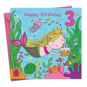 Twizler 3rd Birthday Card Girl Mermaid - Age 3 Birthday Card – Girls Birthday Card Age 3 – Happy Birthday Card 3 Year Old Girl - Childrens Birthday Cards – Happy Birthday Card Girl – Card Age 3 Girl