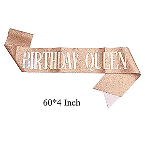 AOPRIE Birthday Queen Crown & Sash for Women Rose Gold Birthday Tiara for Girls Birthday Queen Headband Princess Crown Rhinestone Happy Birthday Accessories