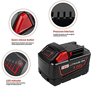 ARyee 2Pack 18V 9.0Ah M18 Replacement Battery Compatible with Milwaukee Lithium Battery Power Tools 48-11-1820 48-11-1840 48-11-1850 48-11-1828 48-11-1815 Cordless Tool Batteries