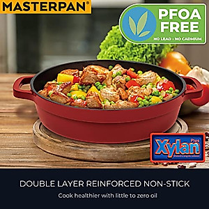 MasterPan 7 Quart Non-Stick Cast Aluminum Dutch Oven Casserole Stockpot 11", Black