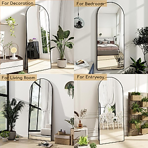 JAWGLOW Arched Floor Mirror, 65" x 21" Full Length Mirror Wall Mirror Hanging or Leaning Arched-Top Full Body Mirror with Stand for Bedroom, Dressing Room, Black