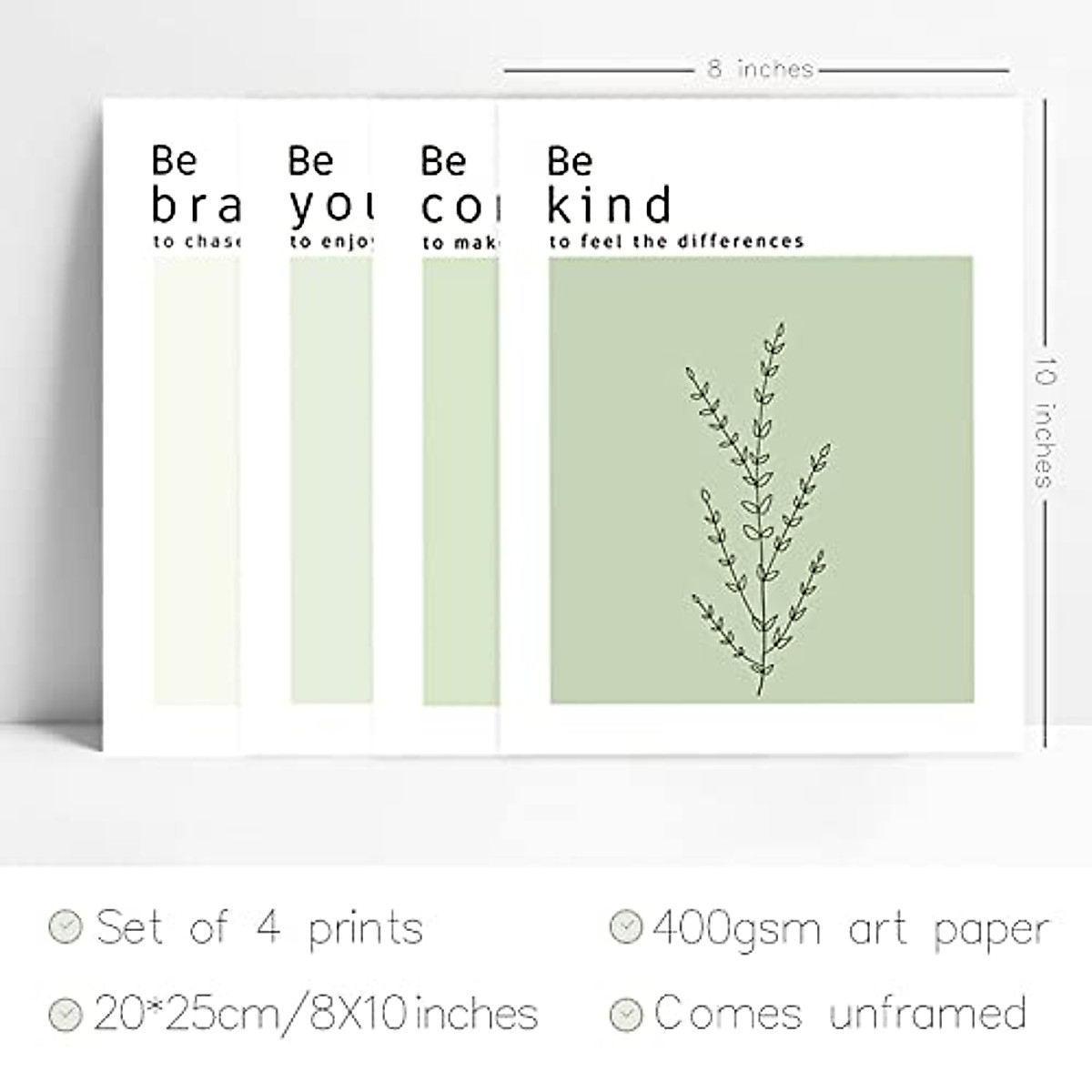 Sage Green Wall Art Office Decor, Inspirational Wall Art for Bedroom | Home Office | Classroom, Positive Motivational Affirmations Quotes Poster, Minimalist Botanical Aesthetic Room Decor Prints for Woman Men Kids, 8x10 Unframed,4PCS