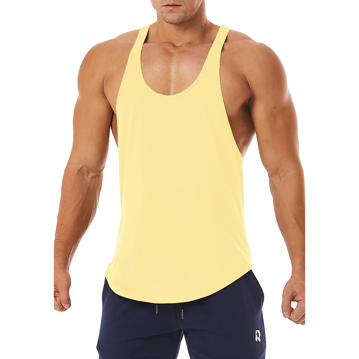 ROWILUX Men's Workout Quick Dry Soft Gym Bodybuilding Stringer Tank Tops (M, Yellow)