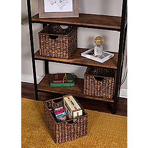 BIRDROCK HOME Storage Shelf Baskets with Handles - Set of 3 - Abaca Seagrass Wicker Basket - Pantry Bathroom Shelves Organization - Natural Under Shelf Basket - Handwoven (Brown Wash)