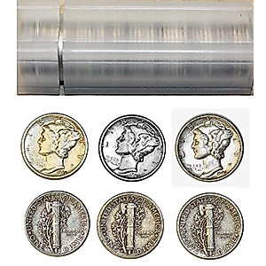 1916-1945 Mercury Dime Roll 50 Coin Various Marks Circulated Condition