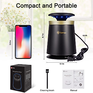 lanju Fly Traps for Indoors, Non-Zapper Mosquito Catcher Gnat Moth Fruit Flies Insect Trap with Strong Suction, Quiet Odorless Air Drying Home Mosquito Killer Bug Trap(Black-Round)