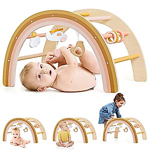 Tiny Land Baby Play Gym, Wooden Play Gym for Baby 0-6 Months, Wooden Baby Play Gym, Wood Play Gym, Wooden Baby Toys 0-9 Months, Neutral Color