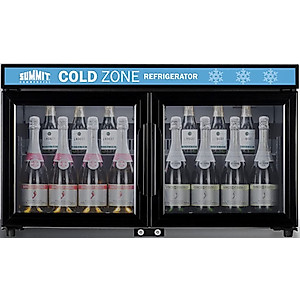 Summit Appliance SCR3502DLL Countertop Shallow Depth Single-Zone Commercial Refrigerator for Freestanding Use with French Glass Doors, Black Cabinet, Front Locks, and LED Lighting