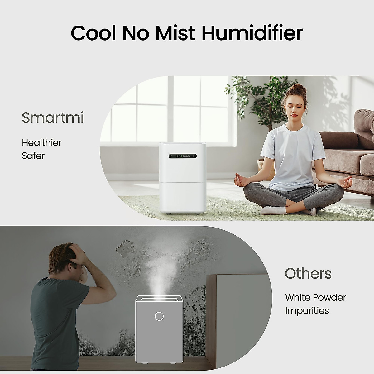 smartmi Evaporative Humidifiers, Cool No Mist Humidifiers for Bedroom, Air Humidifiers for Baby, 4L Top Fill, Self-Cleaning, Quiet, Smart APP Control, Auto Shutoff, Air-drying, Shockproof